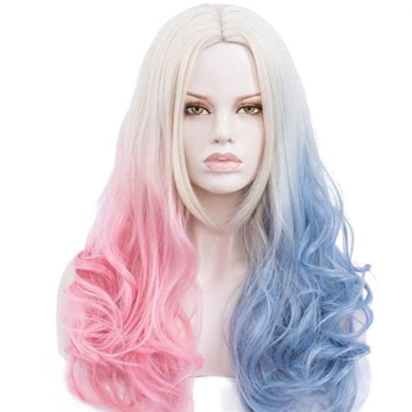 Boutique | Hair | Long Curly Blue Pink Blond Color Middle Parting ...